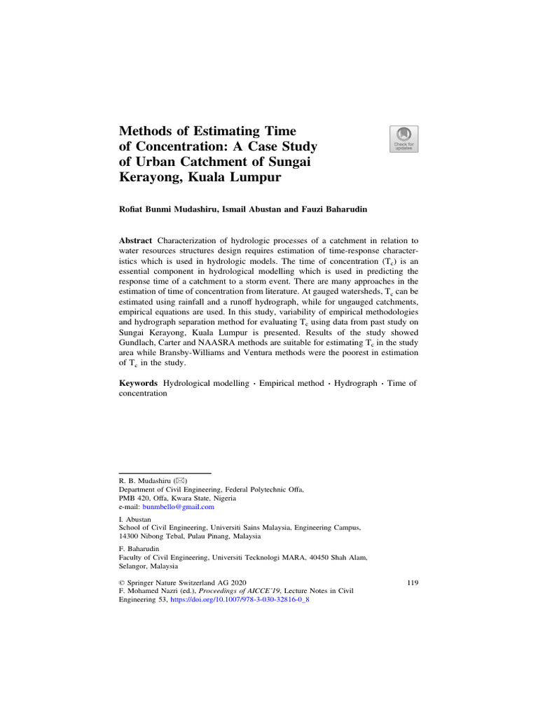 Methods of Eatimating Time of Concentration | PDF | Discharge ...