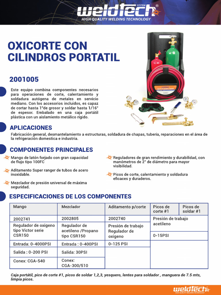 Ficha Tecnica 2001005 Equipo de Oxicorte Con Cilindros | PDF