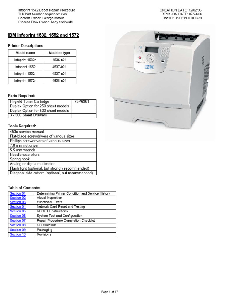 Infoprint Printer Repair Guide | PDF | Printer (Computing) | Gear