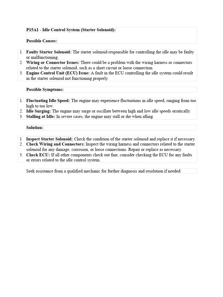 P15A2 - Idle Control System (Starter Solenoid) | PDF