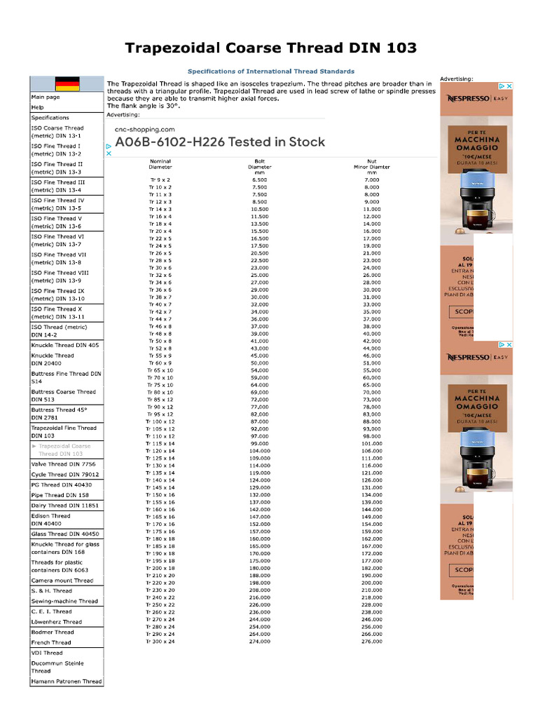 DIN 103 Trapezoidal Coarse Thread | PDF