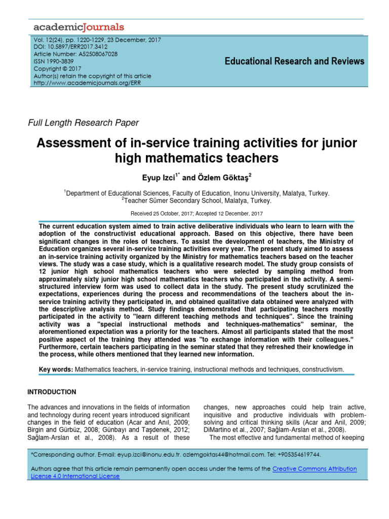 Assessmentof INSET in Math | Download Free PDF | Constructivism (Philosophy Of Education) | Teachers