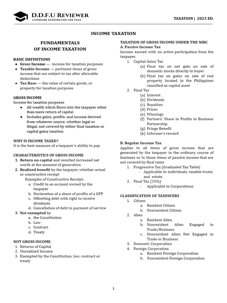 2023 Income Taxation Fundamentals Guide | PDF | Cost Of Living | Gross ...