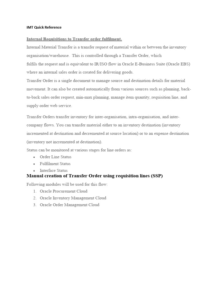 IMT Quick Reference | PDF | Supply Chain | Inventory IMT Quick Reference | PDF | Supply Chain | Inventory