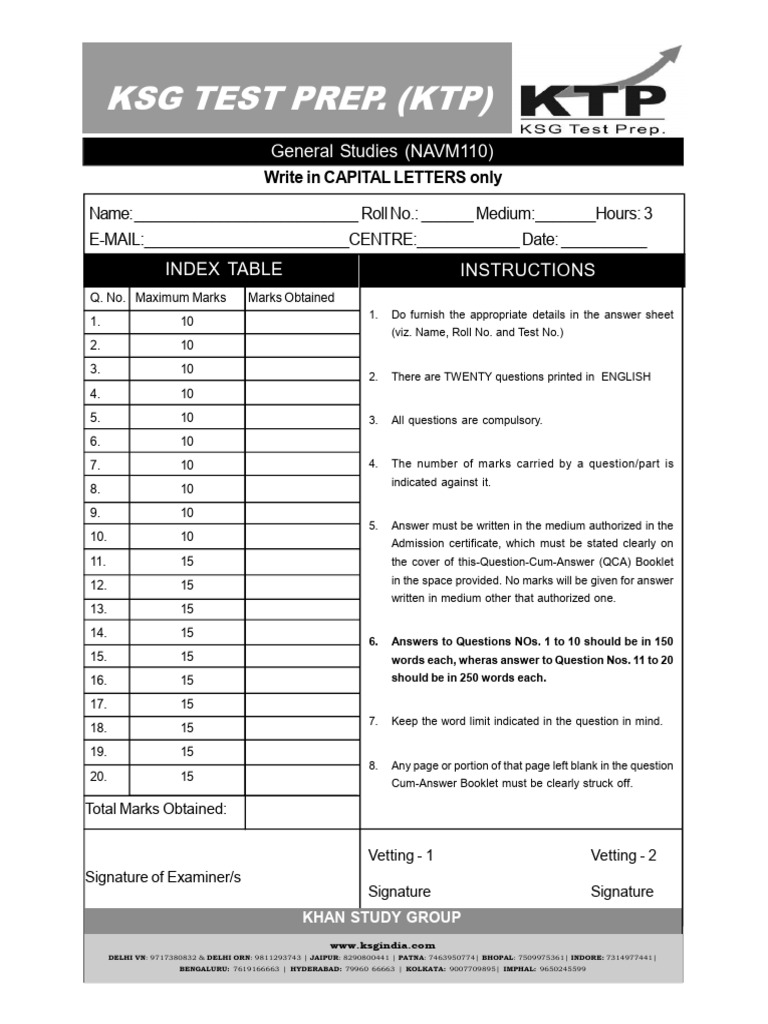 KSG Test Prep. (KTP) : General Studies (NAVM110) | PDF | International ...