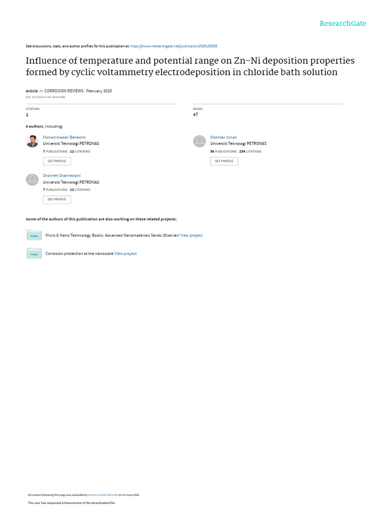 IP Influence of Temp On ZnNi Dep. Cyclic Voltametry 2020 | PDF ...