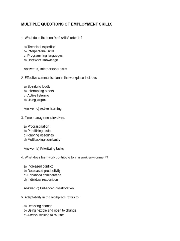 Essential Employment Skills Overview | PDF | Skill | Human Communication