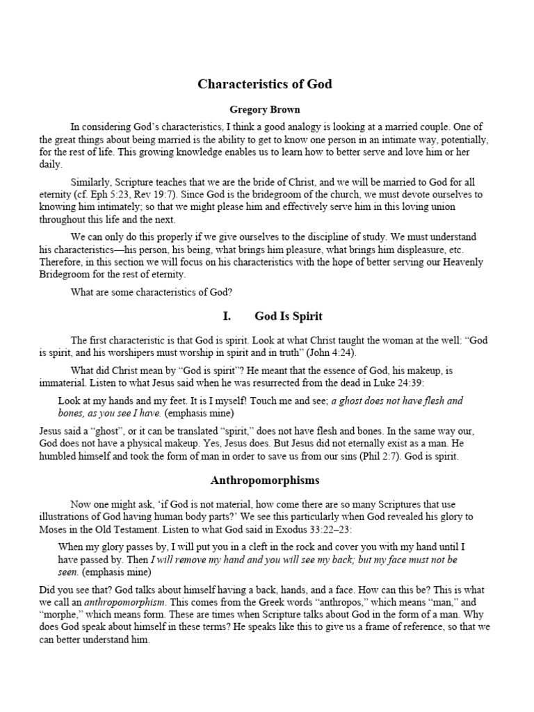 Characteristics of God | PDF | God | Glory (Religion)
