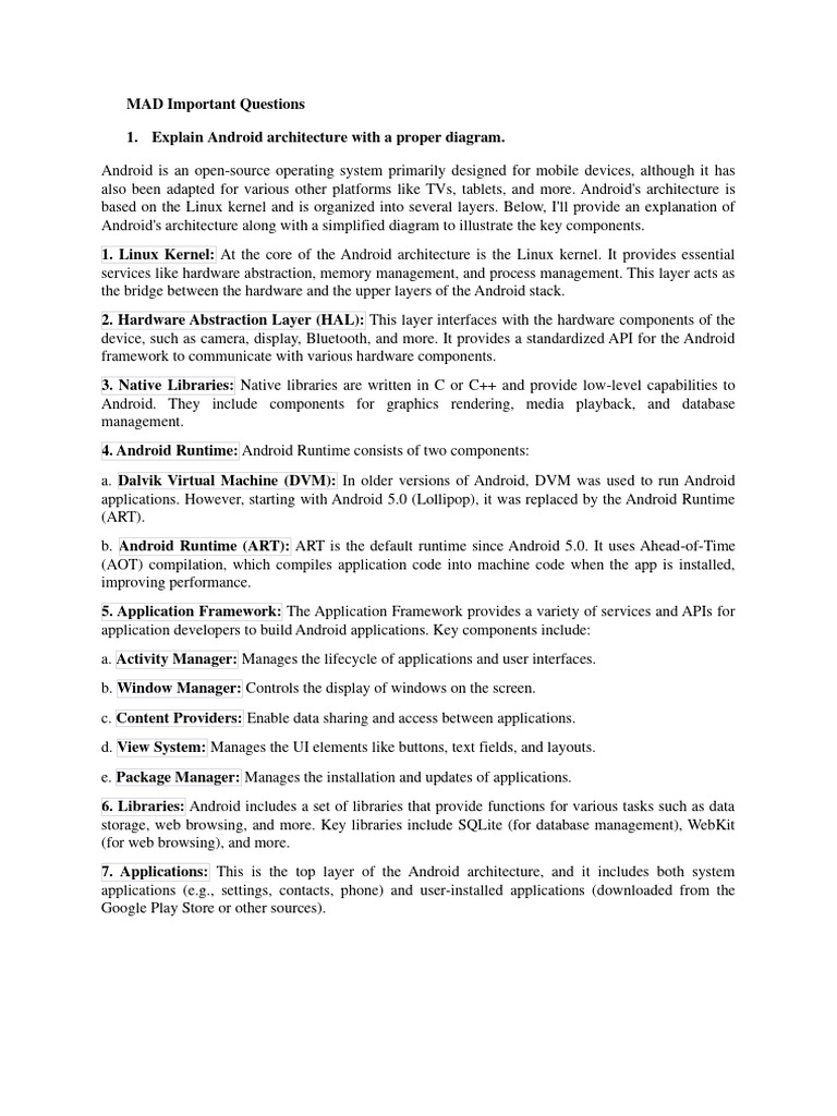 MAD Important Questions | PDF | Android (Operating System) | Mobile App