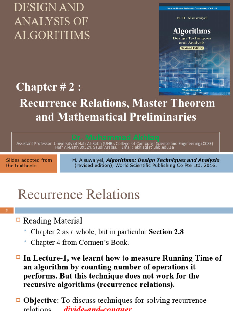 Recurrence Relations Master Theorem And Mathematical Preliminaries Pdf Recurrence Relation