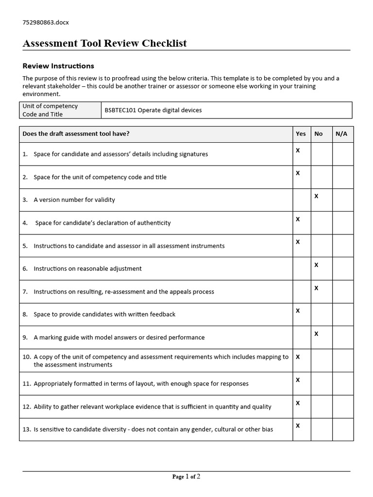 ASS-008 - Assessment Tool Review Checklist | PDF | Technology & Engineering