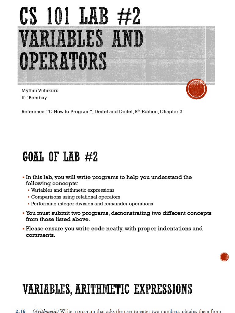 C Programming Lab: Variables & Operators | PDF | Computers