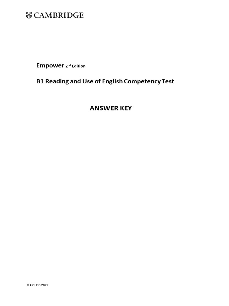 Empower Second Edition B1 Mid Course Competency Reading Test Answer Key ...