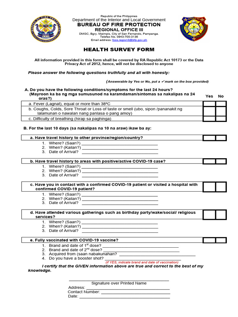 Health Survey Form COVID 19 | PDF | Global Health | Medicine