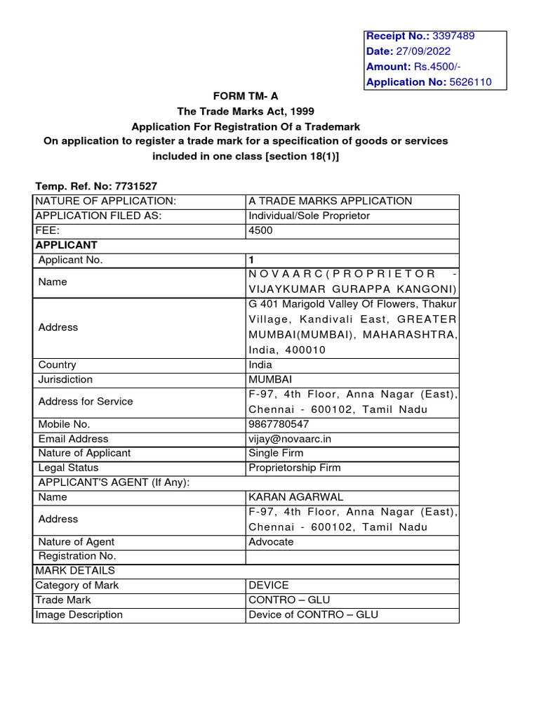 Trade Marks Application | PDF | Trademark | Sole Proprietorship