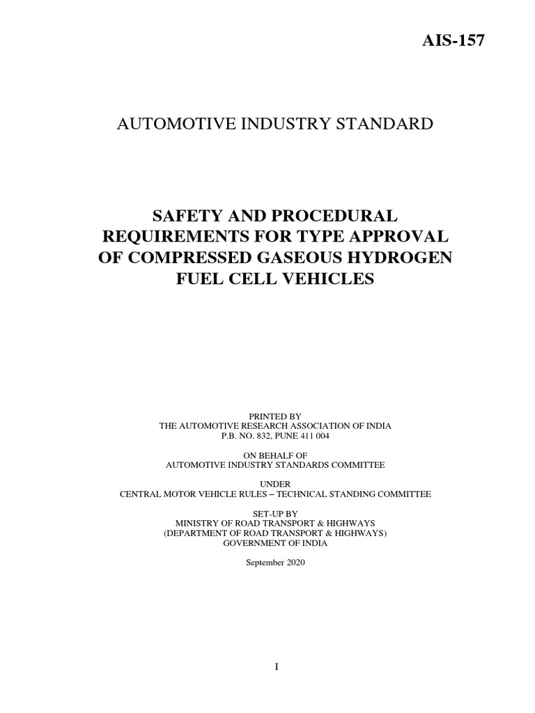 AIS-157: Hydrogen Fuel Cell Vehicle Standards | PDF | Energy Storage ...