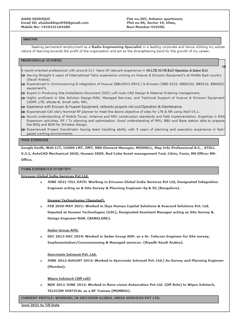 Resume - Latest 1695029351432 Ahad Siddiqui-2 | PDF | Ericsson | Rectifier