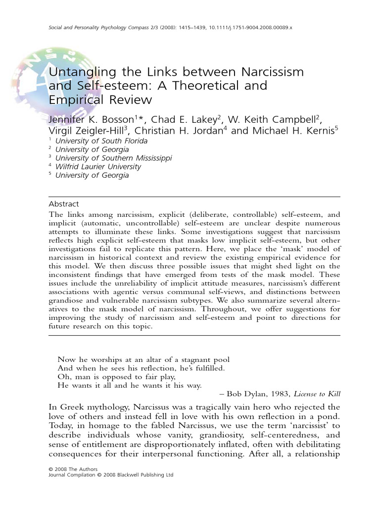 Untangling The Links Between Narcissism and Self-Esteem: A Theoretical and Empirical Review ...