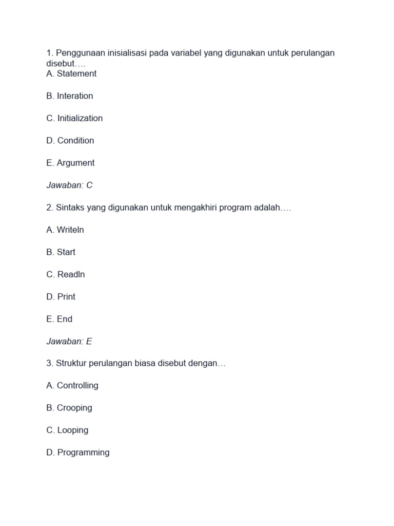 Soal dan Jawaban Pemrograman | PDF