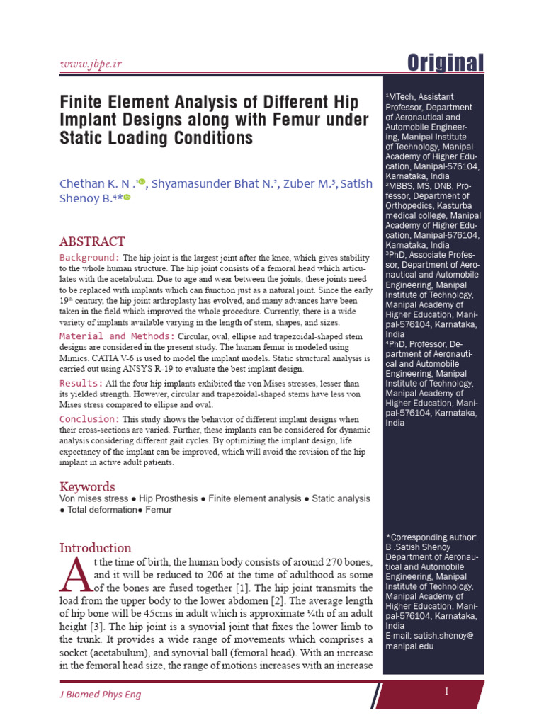 1.different Hip Implant Designs Along With Femur Under Static Loading Conditions | Download Free ...