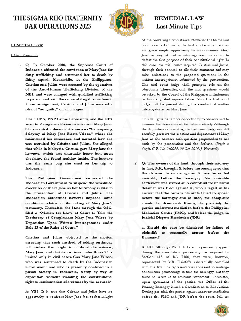 Remedial Law: Civil Procedure Insights | PDF | Lawsuit | Judgment (Law)