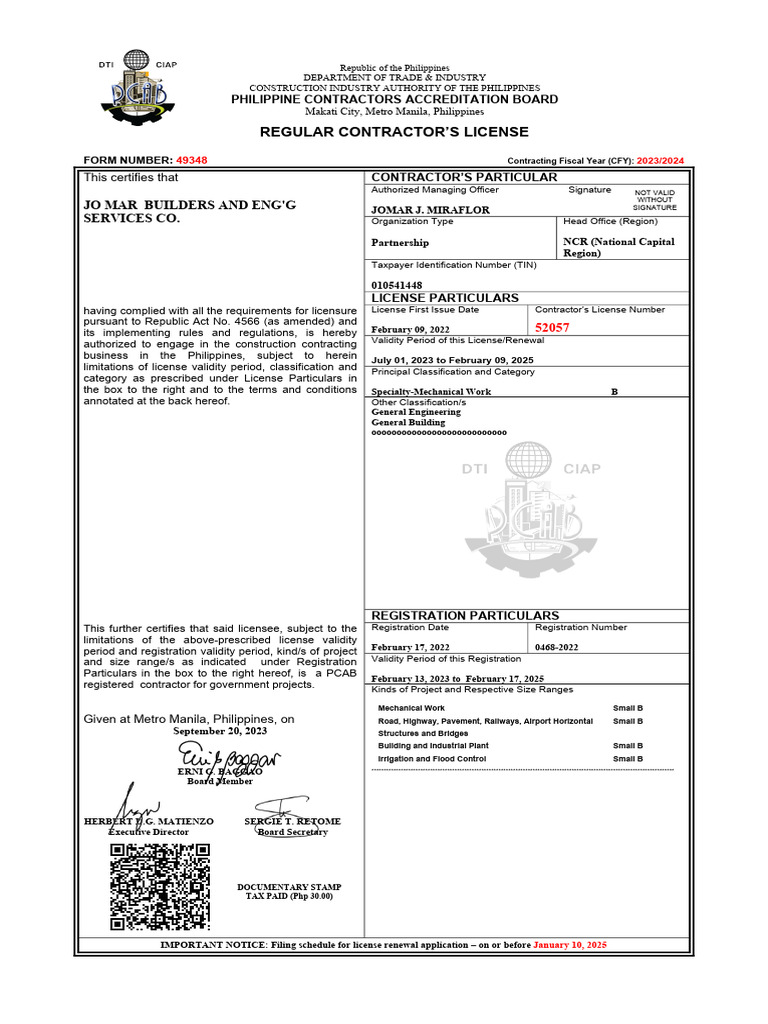 Jo Mar Builders and Eng'g Services Co. | PDF | License | Private Law