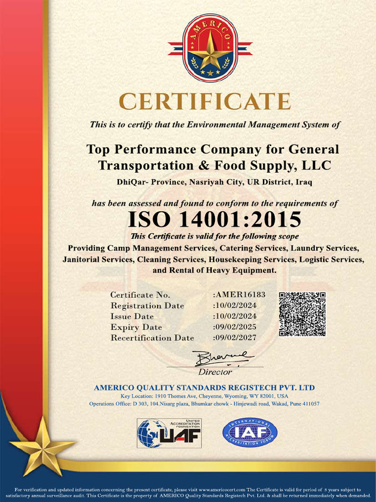 ISO 14001:2015 Certification for Top Performance Company | PDF
