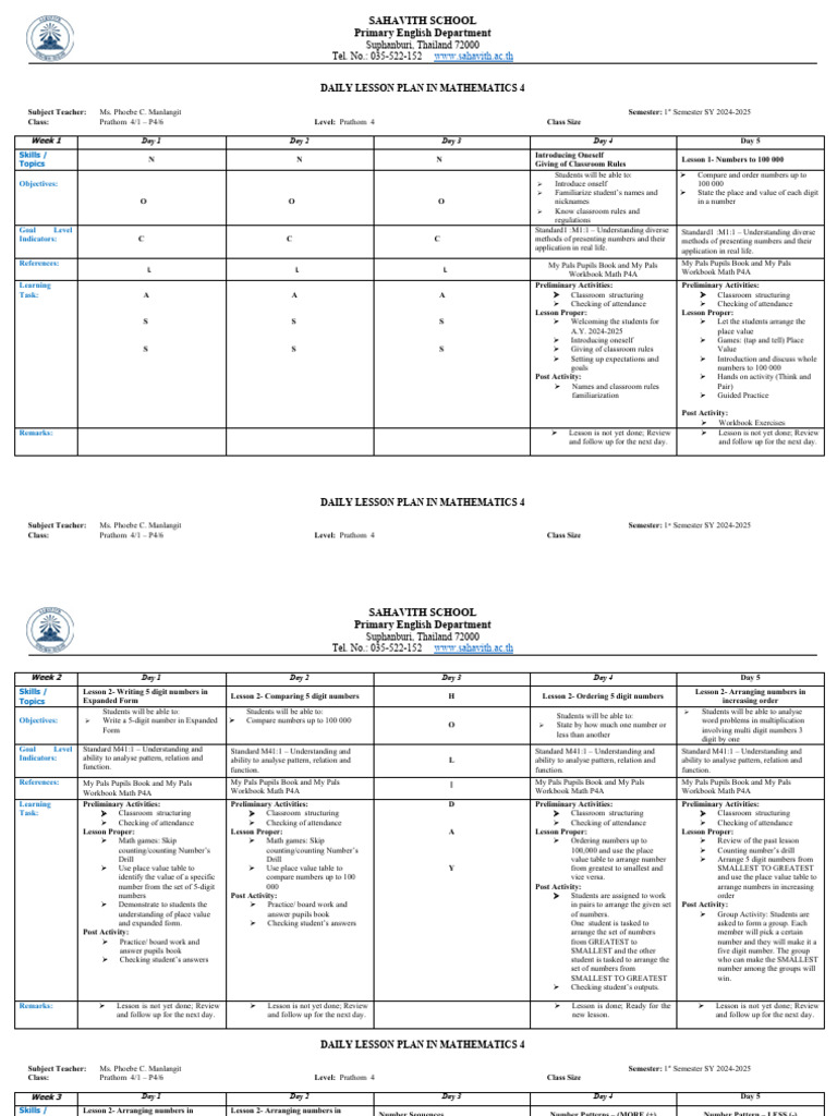 Primary Maths DLP Format | PDF | Lesson Plan | Numbers