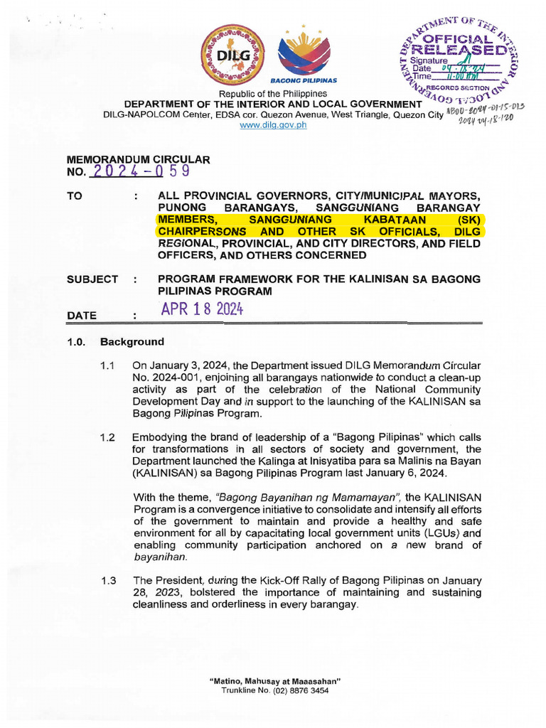 MC-2024-059 Kalinisan Program | PDF | Waste Management | Recycling
