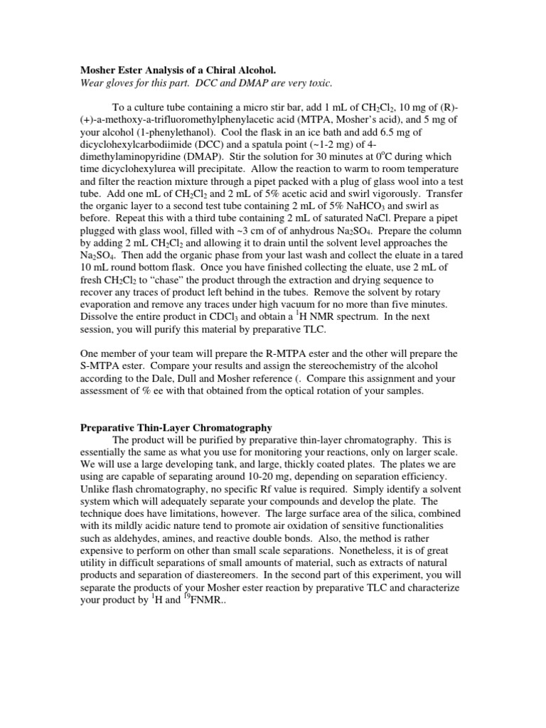 Preparative TLC Mosher | PDF | Thin Layer Chromatography | Chemical ...