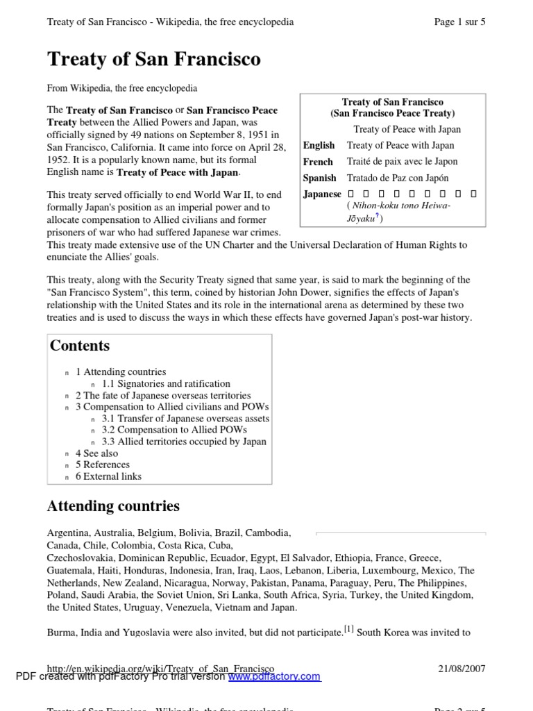 Treaty of San Francisco 1951 | International Relations | International ...
