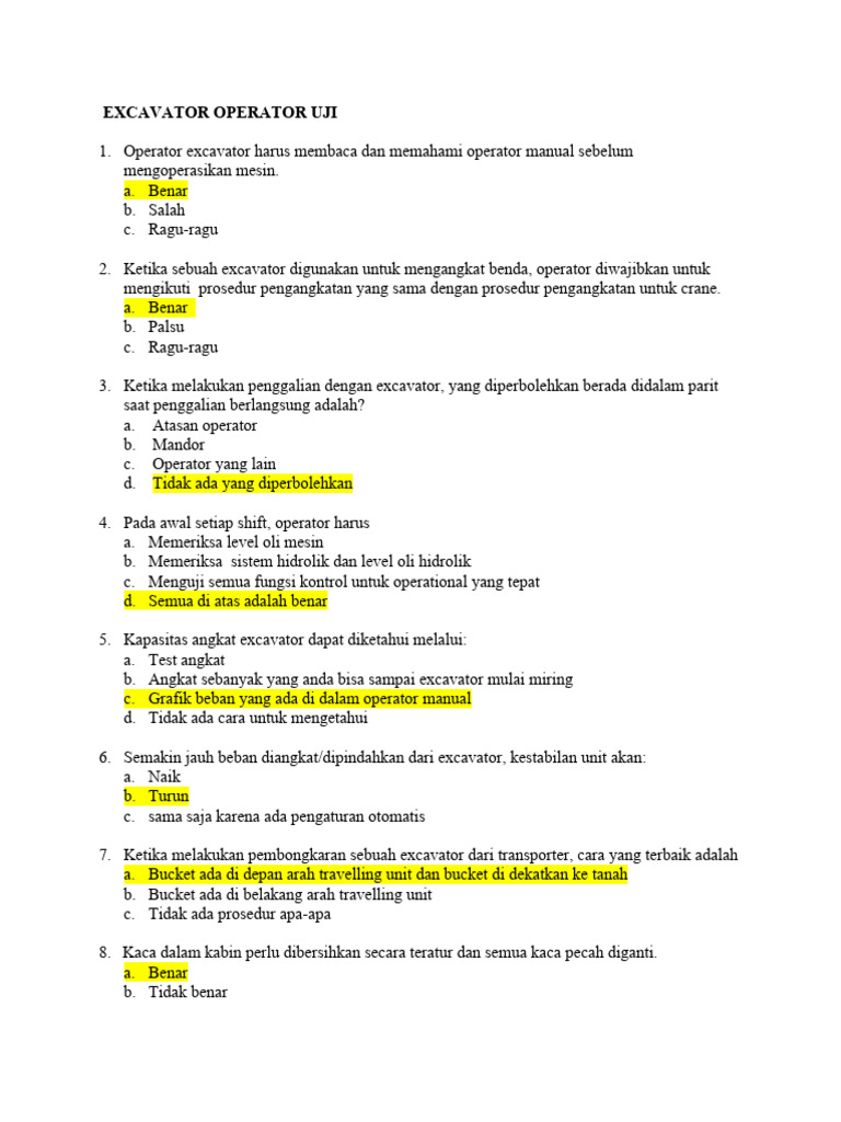Ujian Teori Operator Excavator | PDF | Teknologi & Rekayasa