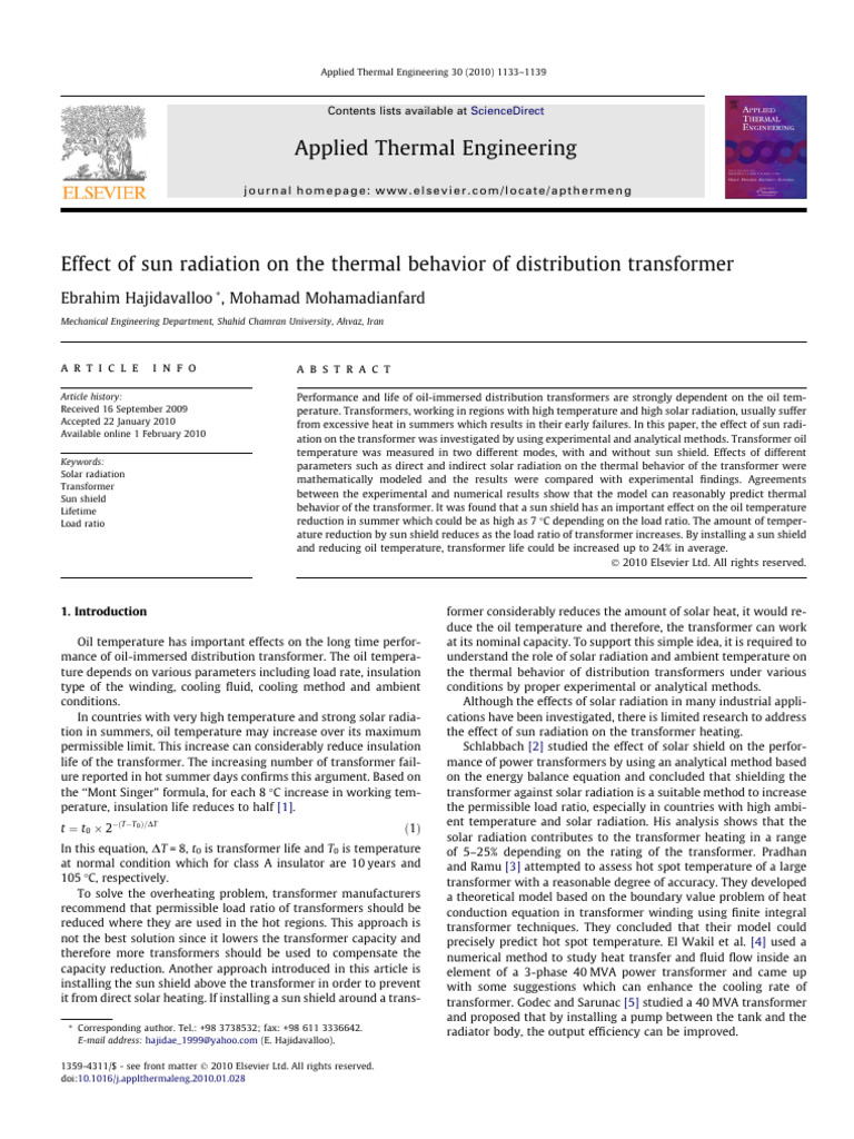 Effect of Sun Radiation On The Thermal B | PDF | Transformer | Solar Energy