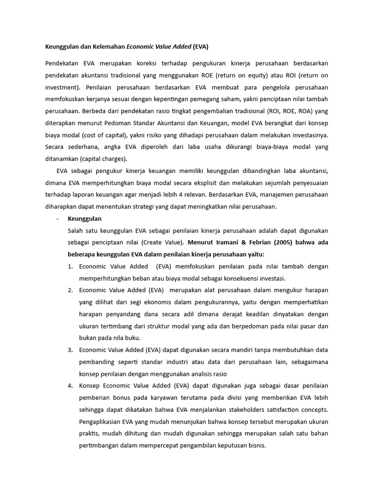 Analisis Keunggulan dan Kelemahan EVA | PDF | Bisnis | Pengelolaan ...