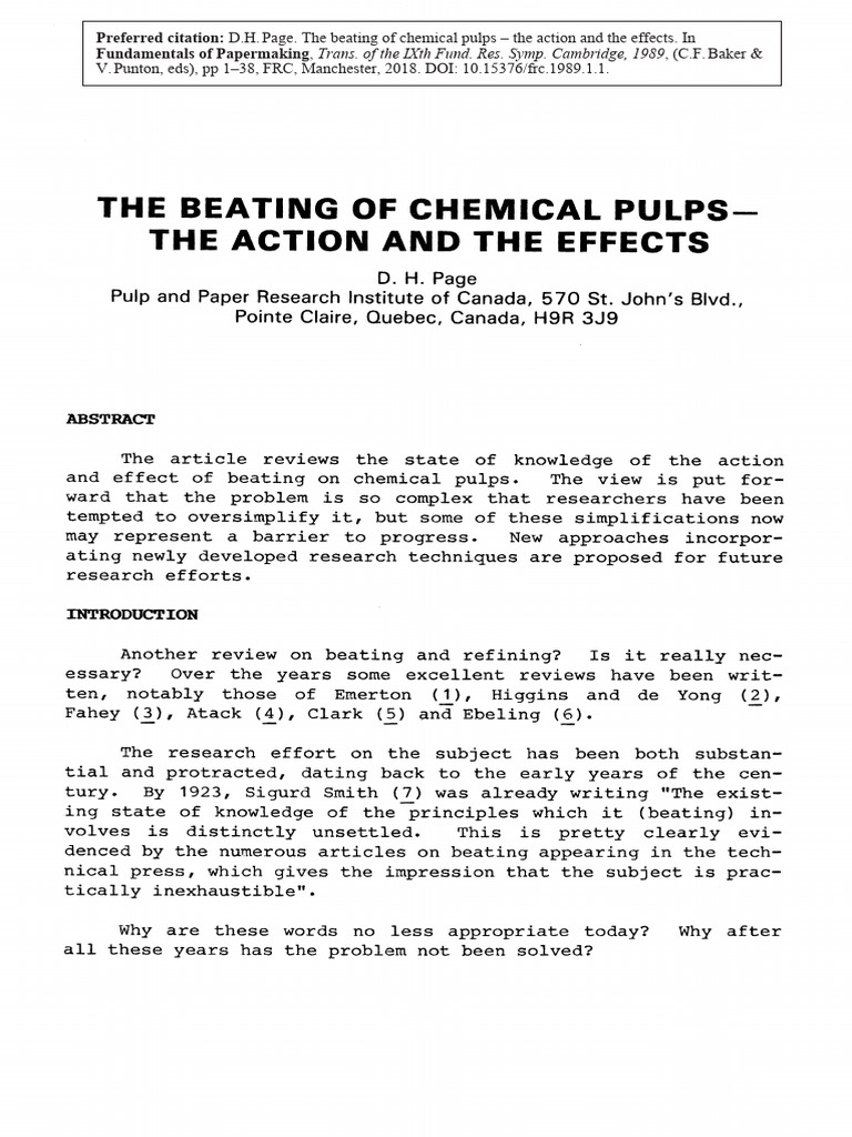 The Beating of Chemical Pulps The Action and The Effects | PDF | Pulp ...