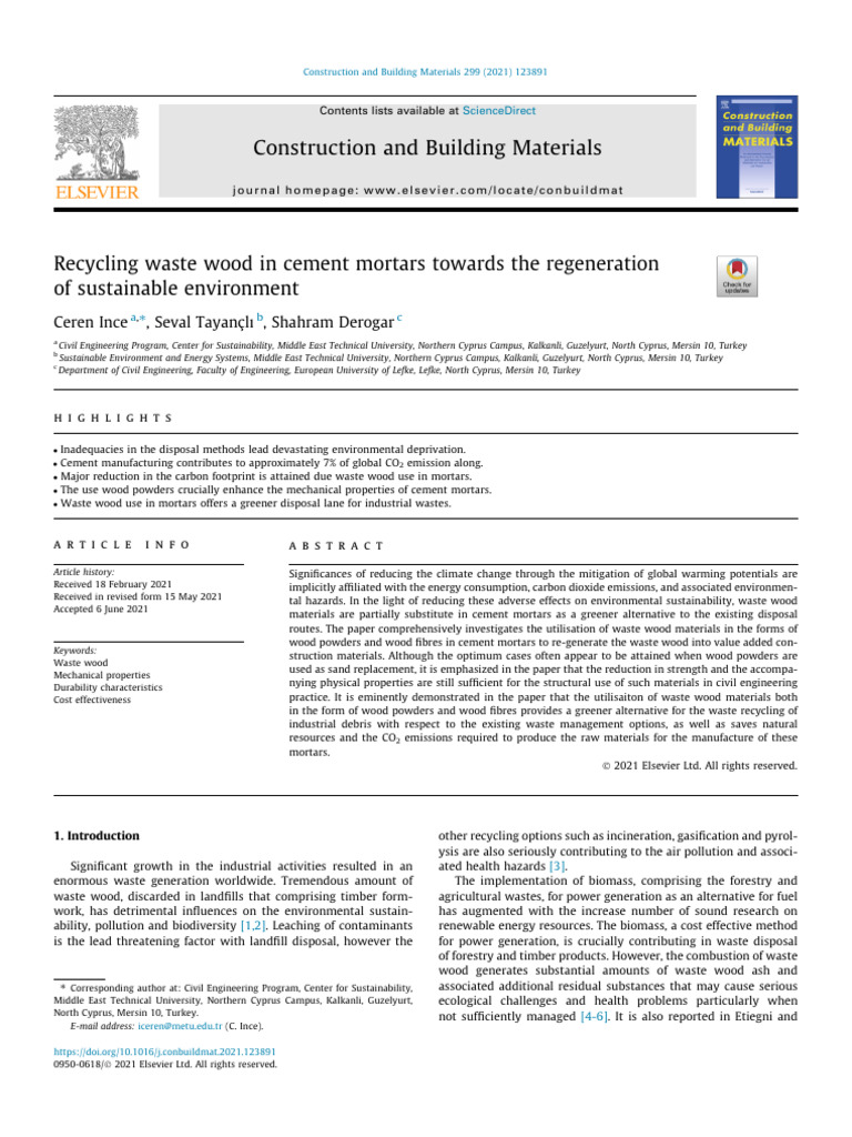 Recycling Waste Wood in Cement Mortars Towards The Regeneration of ...
