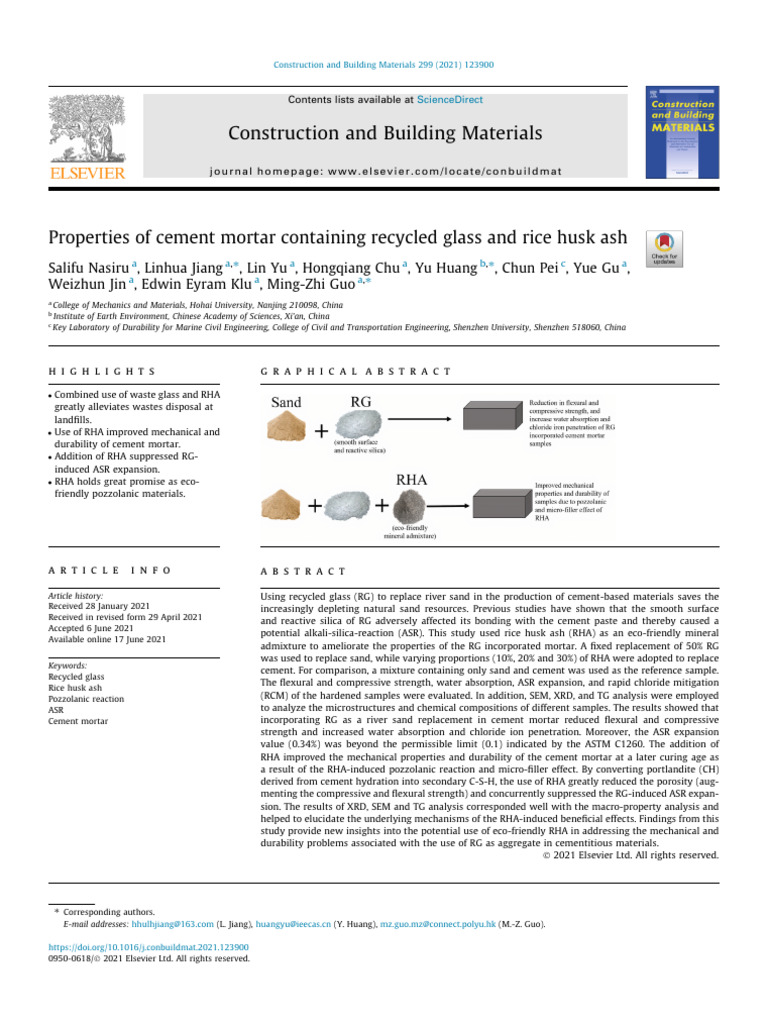 Cement Mortar with Recycled Glass & RHA | PDF | Concrete | Cement