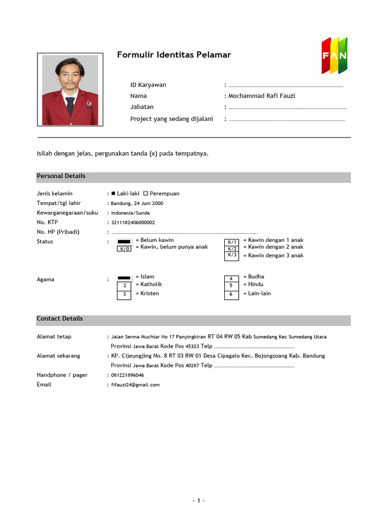 Form Identitas - Mochammad Rafi Fauzi - FAN | PDF