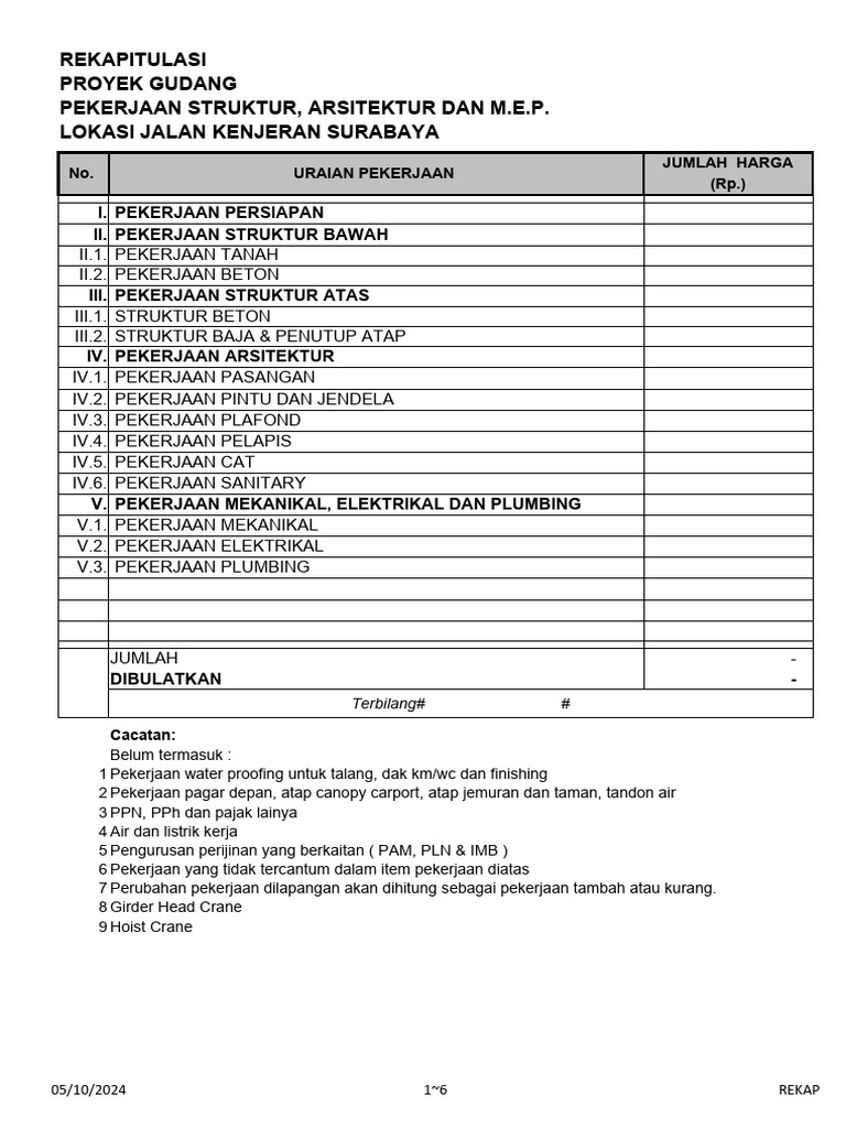 Contoh Boq Gudang | PDF