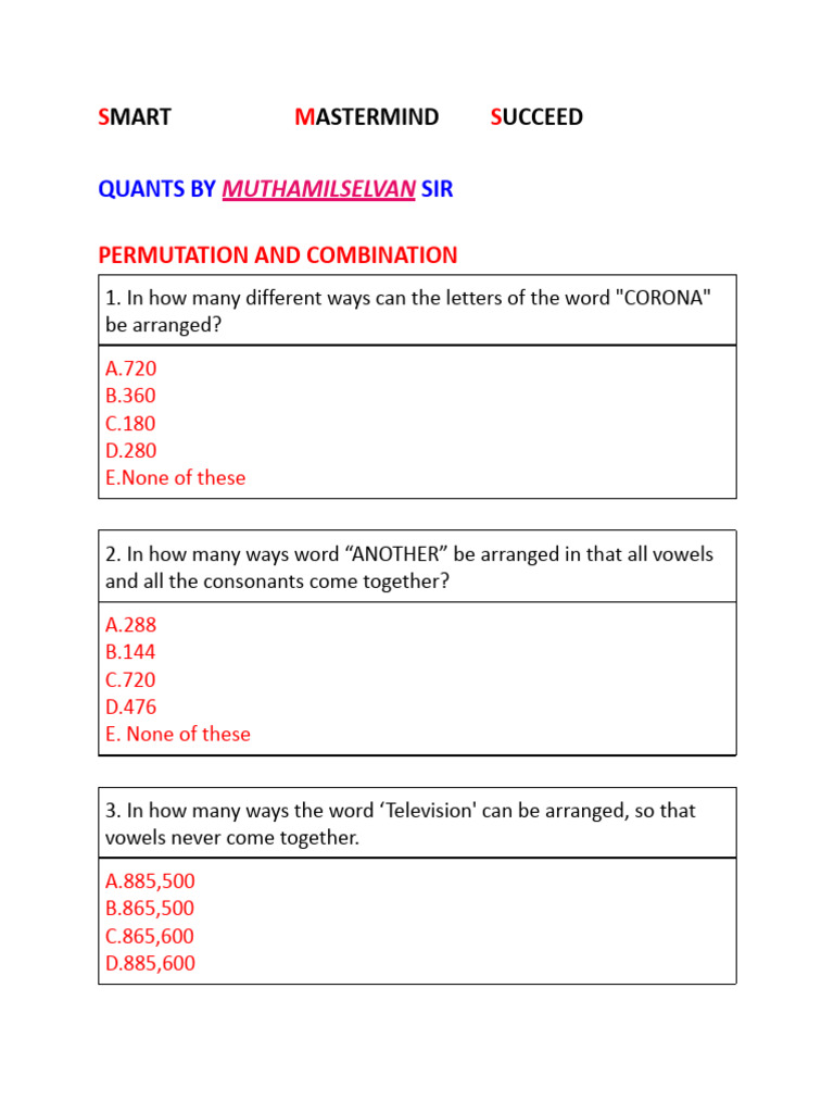 Permutation and Combination & Probability | Download Free PDF ...