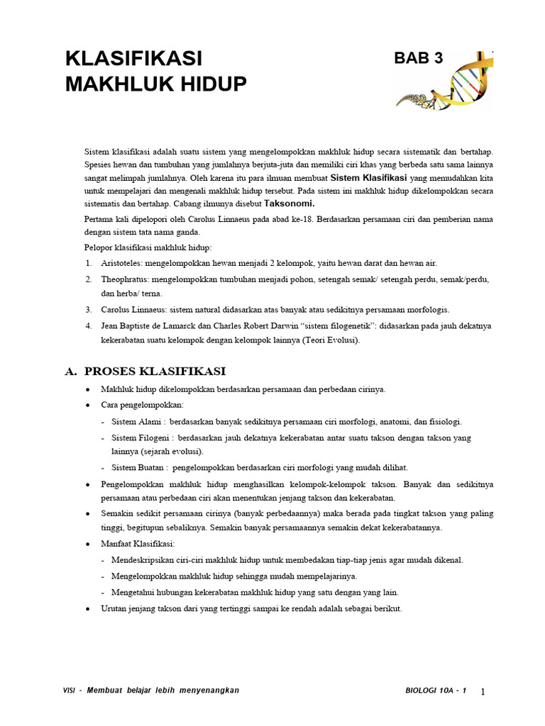 Bio Bab 3 - Klasifikasi Makhluk Hidup | PDF