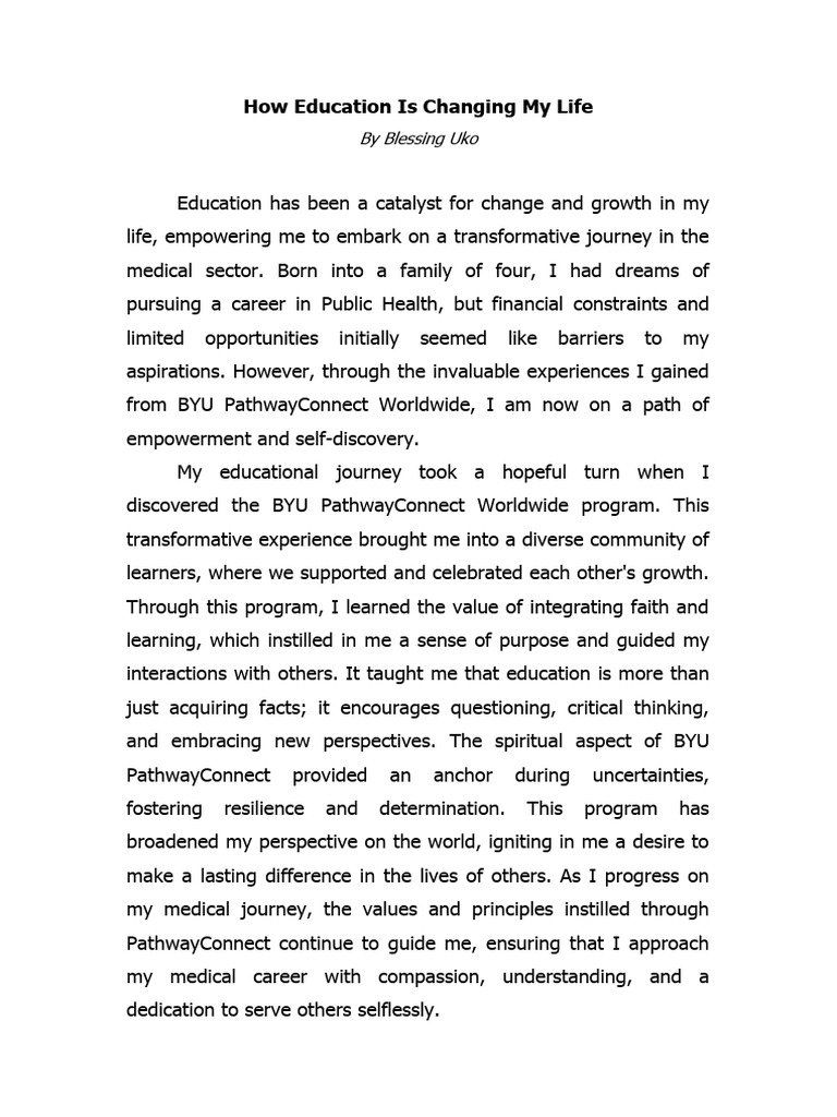 How Education Is Changing My Life - Blessing Uko | PDF | Empowerment ...