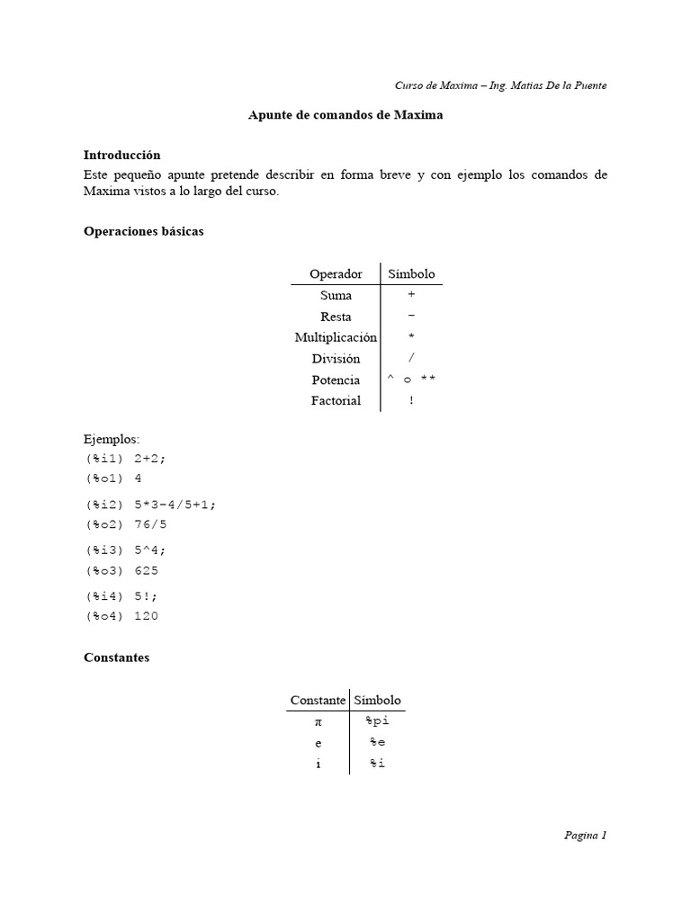 Apunte de Comandos de Maxima | PDF | Ecuaciones | Funciones trigonométricas