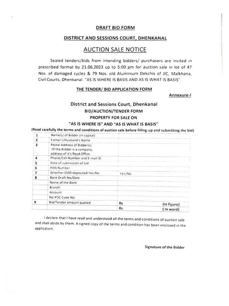 Auction Form | Download Free PDF | Auction | Identity Document