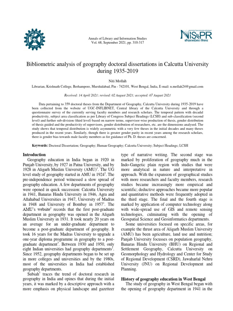 Bibliometric_analysis_of_geography_docto | PDF | Thesis | Geography