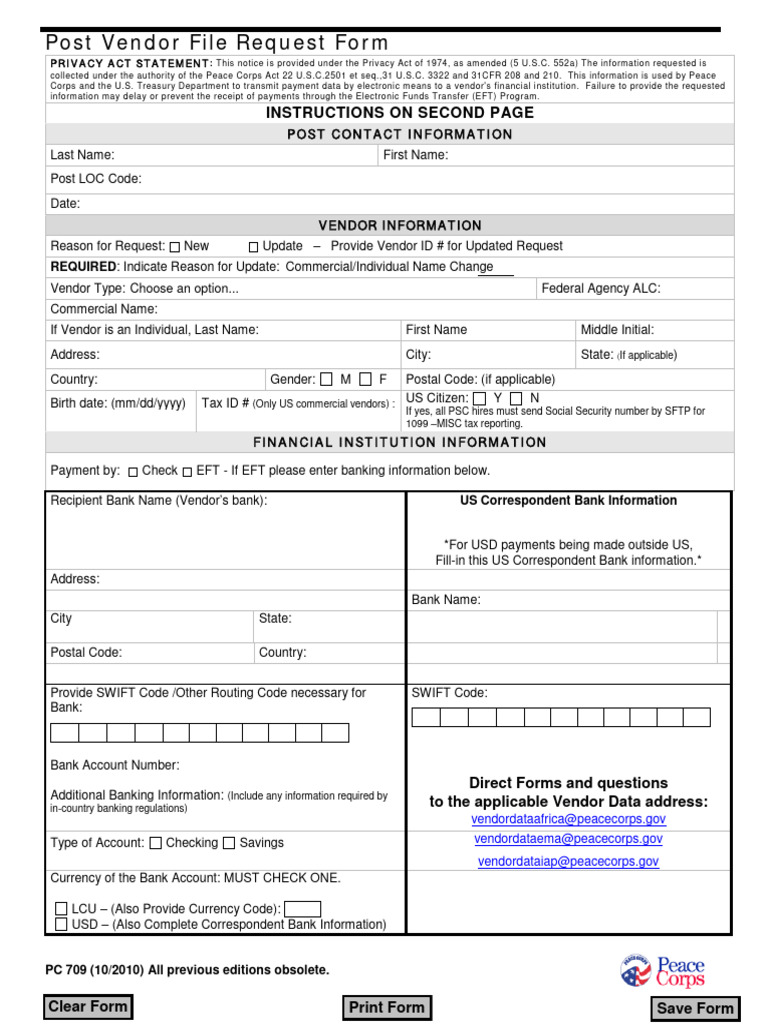 Vendor File Request Form - Blank | PDF | Banks | United States Dollar