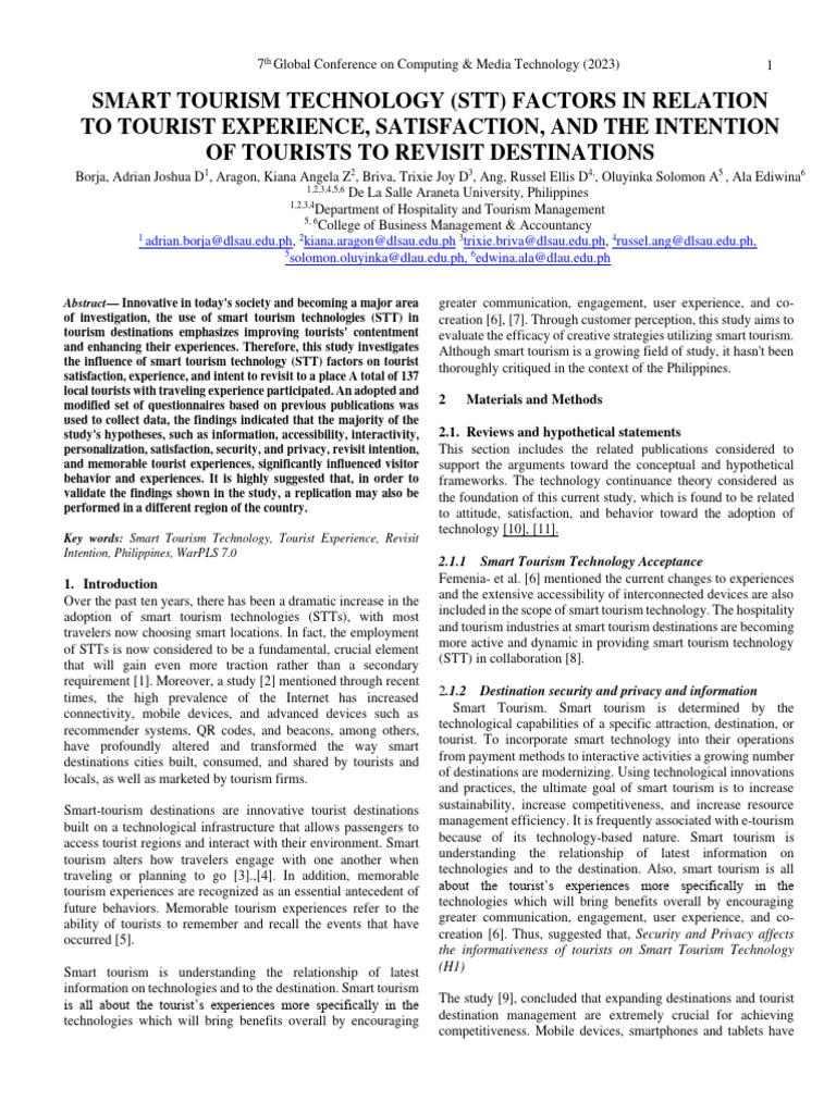 SMART TOURISM TECHNOLOGY STT Acceptance Satisf GCMT 2023 Citation ...