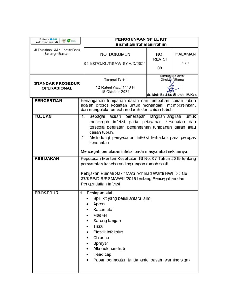 Prosedur Penggunaan Spill Kit Kesehatan | PDF