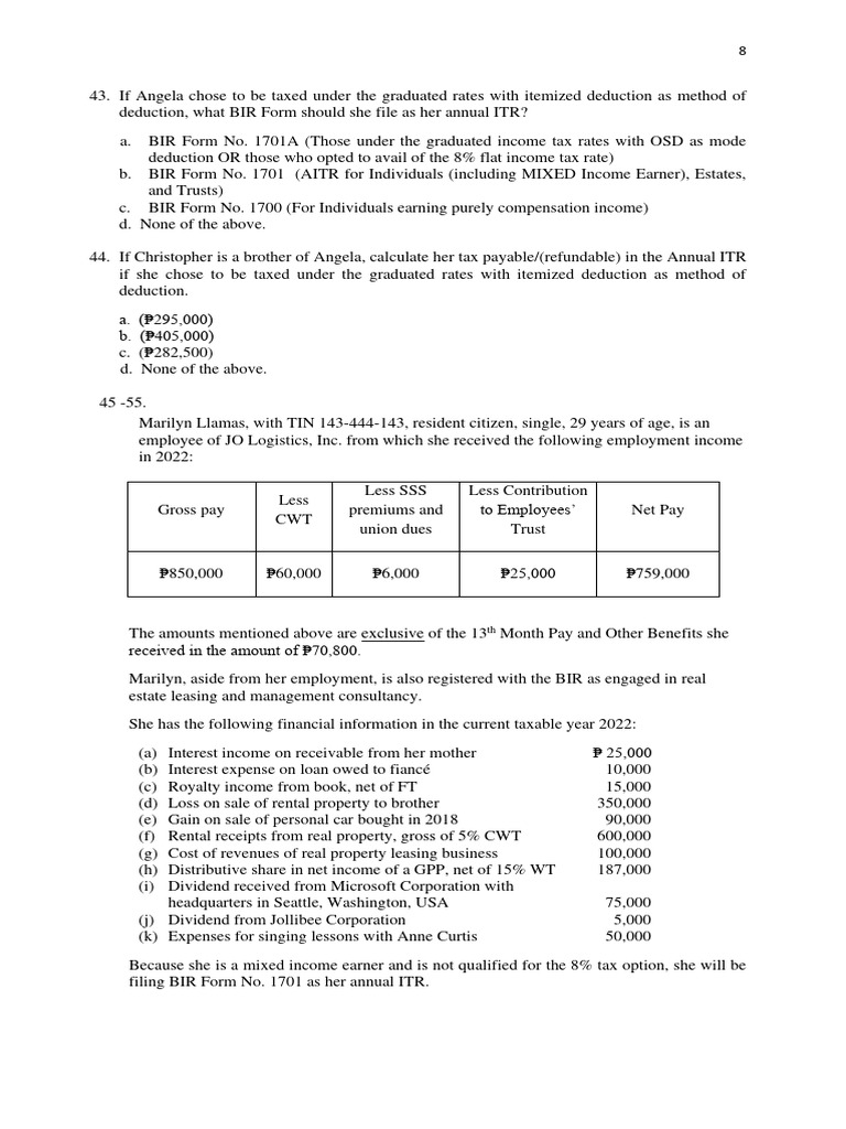 Data For FROM 1701 | PDF | Tax Deduction | Taxes