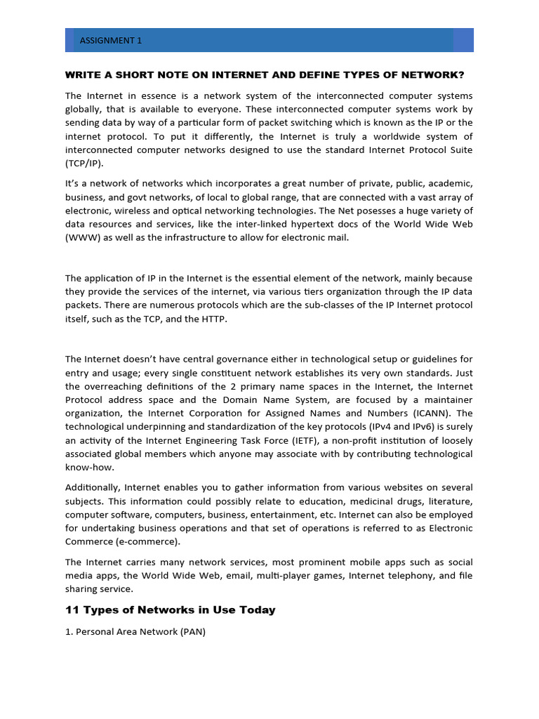 Assignment 1 | PDF | Computer Network | Internet